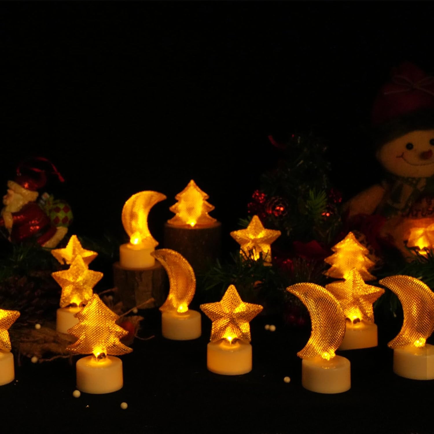 6PCS Star Tea Lights Candles(Ironwork), LED Flameless Candles Battery ...
