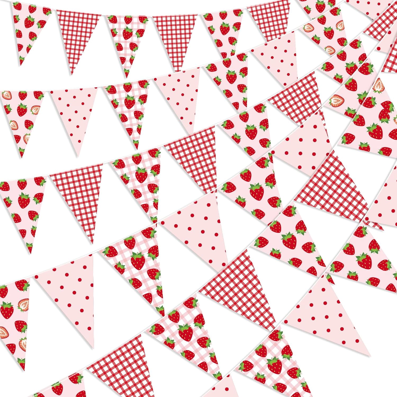 6PCS Strawberry Decor Pennant Banners Red Pink Triangle Flags Garland ...