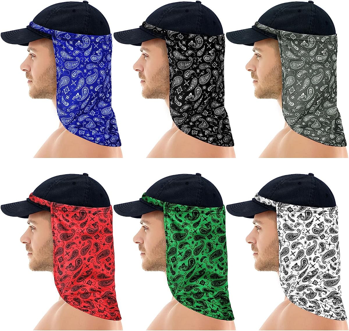 6PCS Sun Protection Neck Drape UV Hat Draps Paisley Neck Protector Face ...