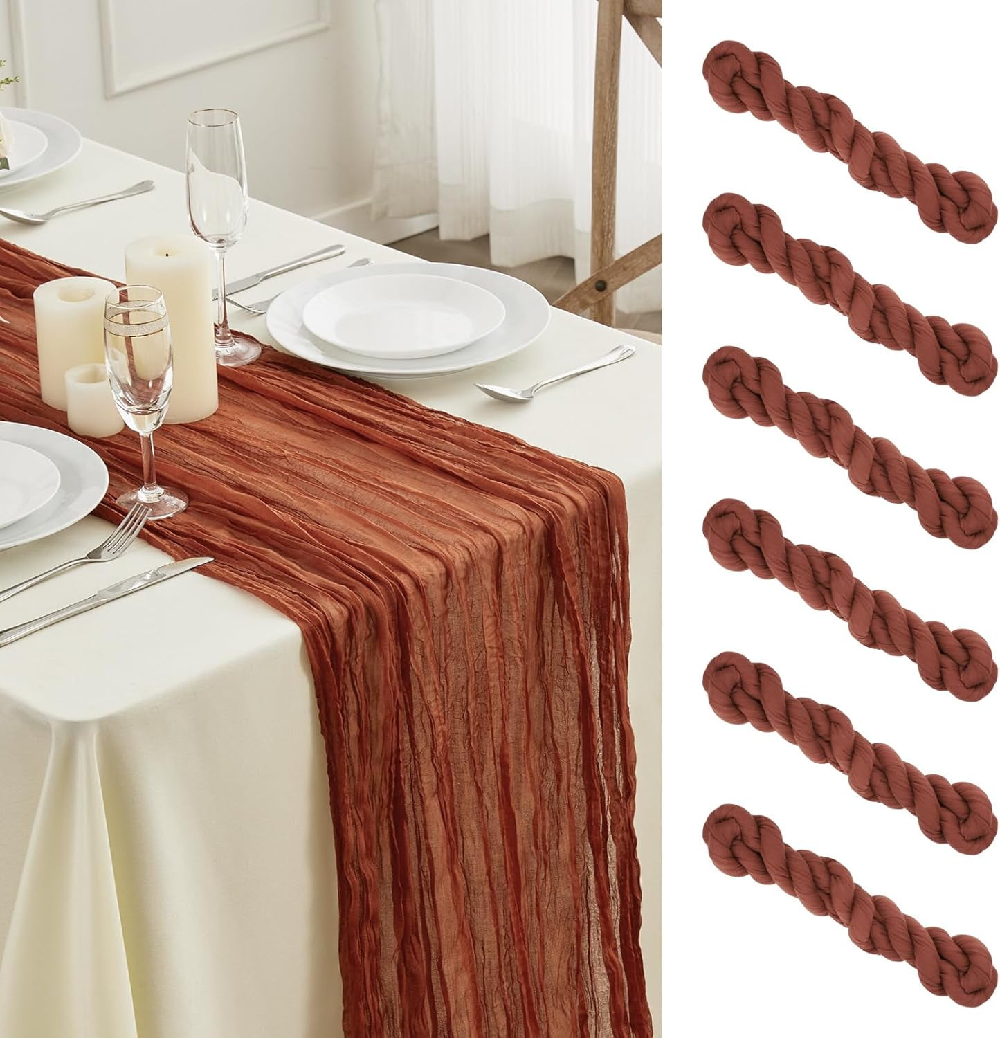 6PCS Terracotta Cheesecloth Table Runner - 13.3Ft Boho Gauze Cheese ...