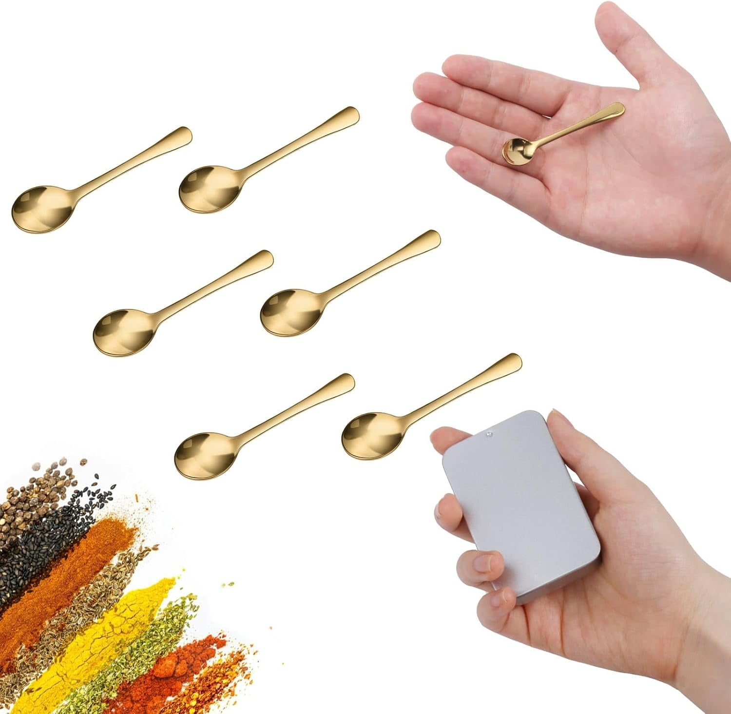 6PCS Tiny Spoons - Mini Stainless Steel Spoons 2.9 inch for Salt Jars Spice Jars, SUS 304 Food ...