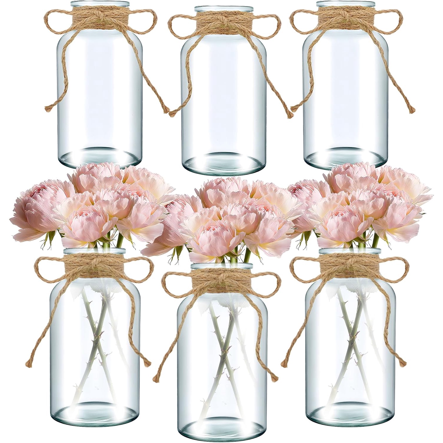 6PCS Transparent Glass Flower Vases for Centerpieces Boho Cylinder Bud ...