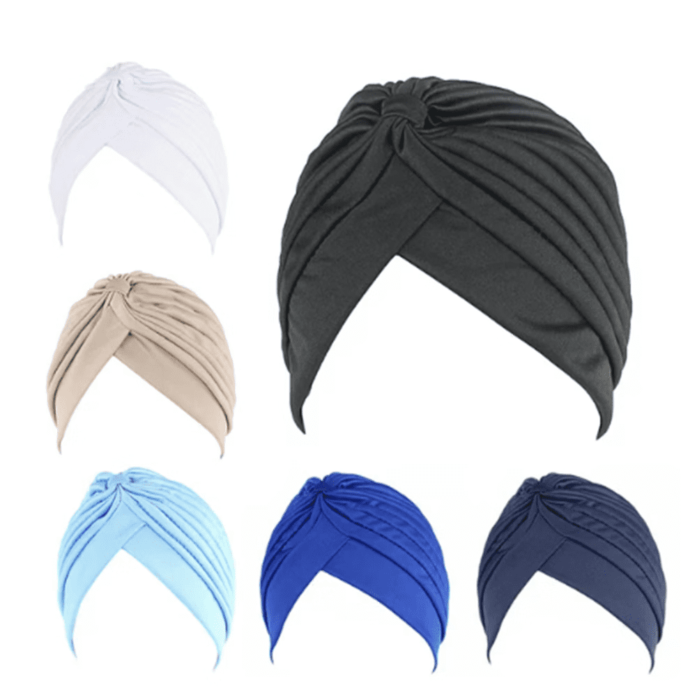 6PCS Turban Hat, Peaoy Solid Color Twisted Pleated Stretchable Chemo ...