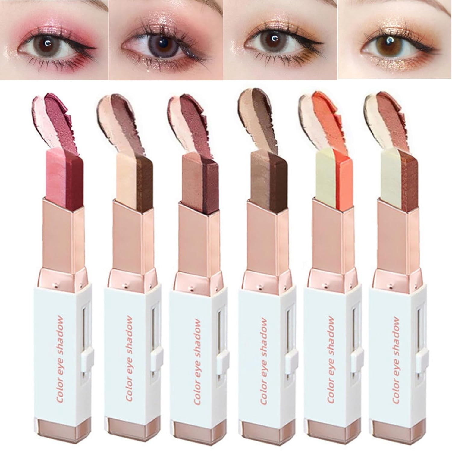 6PCS Two Color Eyeshadow Stick,Glitter Gradient Eyeshadow Stick,Two ...