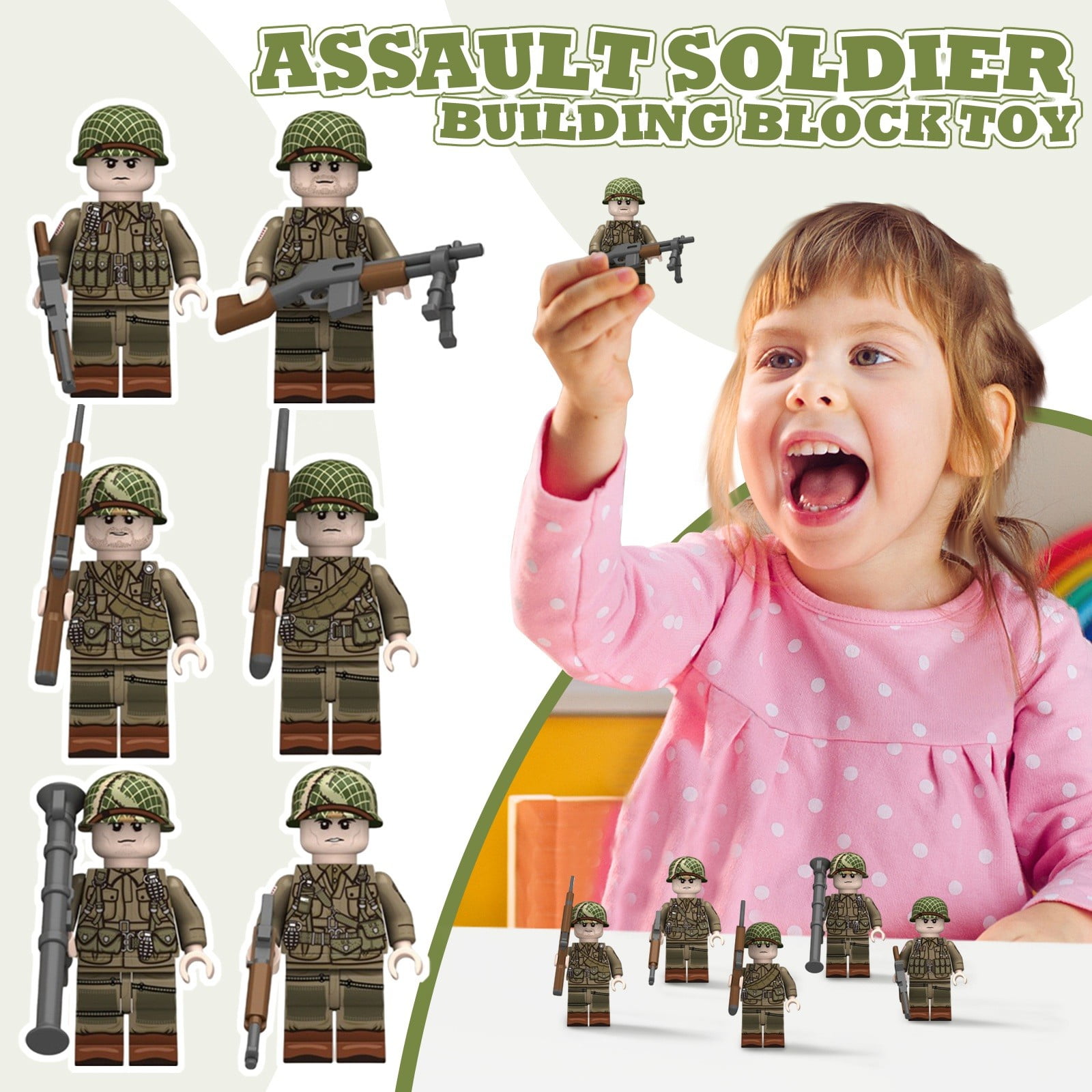 6PCS World War II Army Soldier Mini Figures – Building Block-Compatible ...