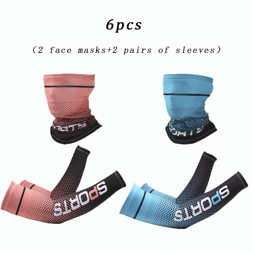 6PCS UV Sun Protection Compression Arm Sleeves Balaclava Face Mask ...