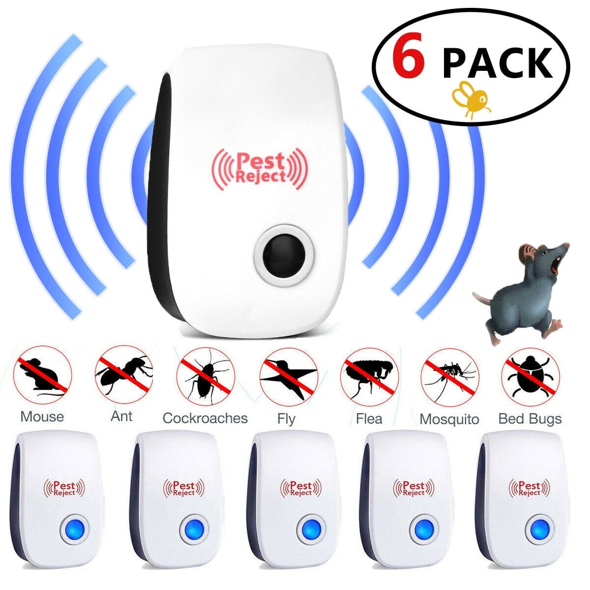 6PCS Ultrasonic Pest Repeller Control Electronic Repellent Mice Bug Rat ...