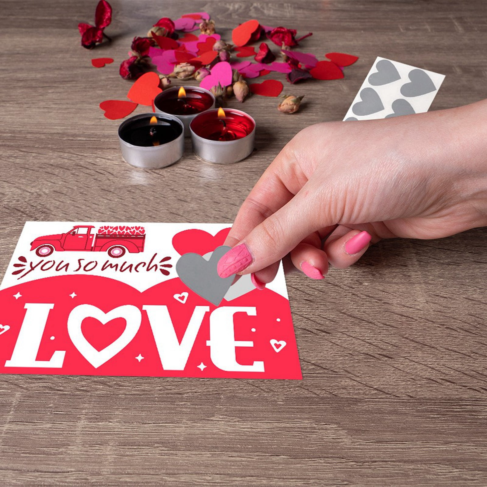 6PCS Valentine Scratch Cards Set – Heart Sticker Double-Sided Thick ...
