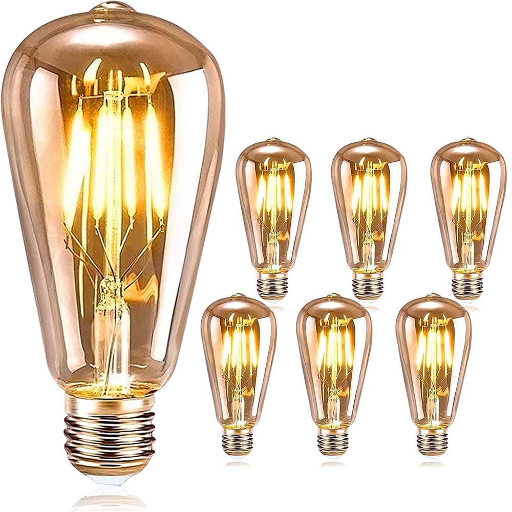 6PCS Vintage Edison Bulbs E27 ST64 LED filament Bulbs 2700K Retro ...