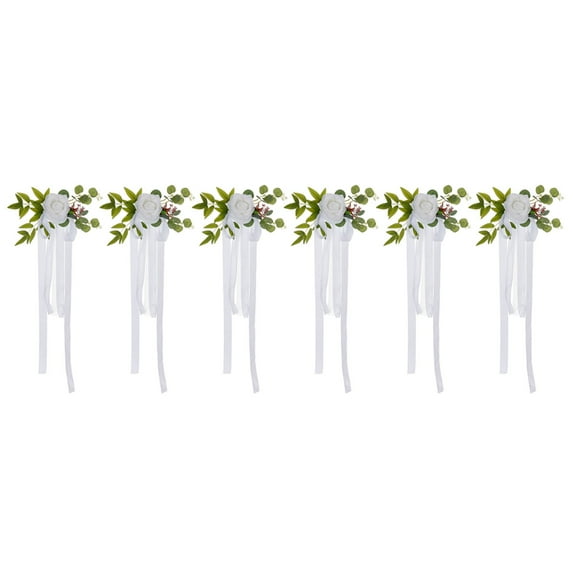 6PCS Wedding Aisle Rose Flowers With Ribbons & Leaves Chair Decorations ...