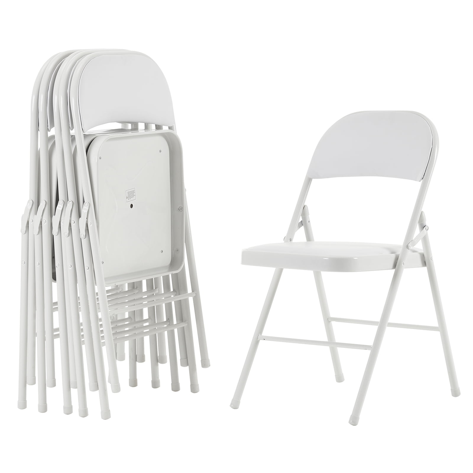 6-Pack White PVC Folding Chairs with Soft Padded Seat, Durable Steel ...