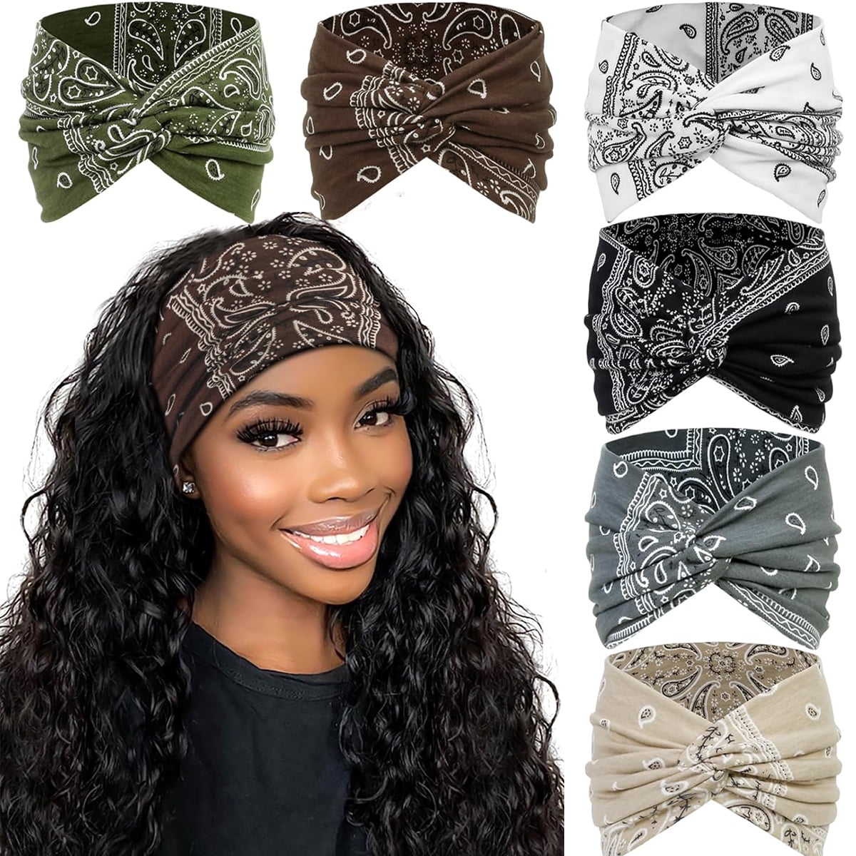 6pcs Wide Boho Headband For Women Extra Large Turban Elastic Non Slip