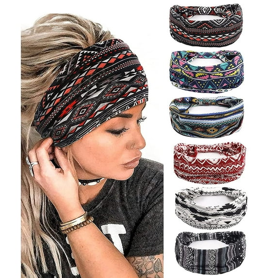 6PCS Wide Boho Headbands for Women Non-Slip Headwraps Yoga Running ...