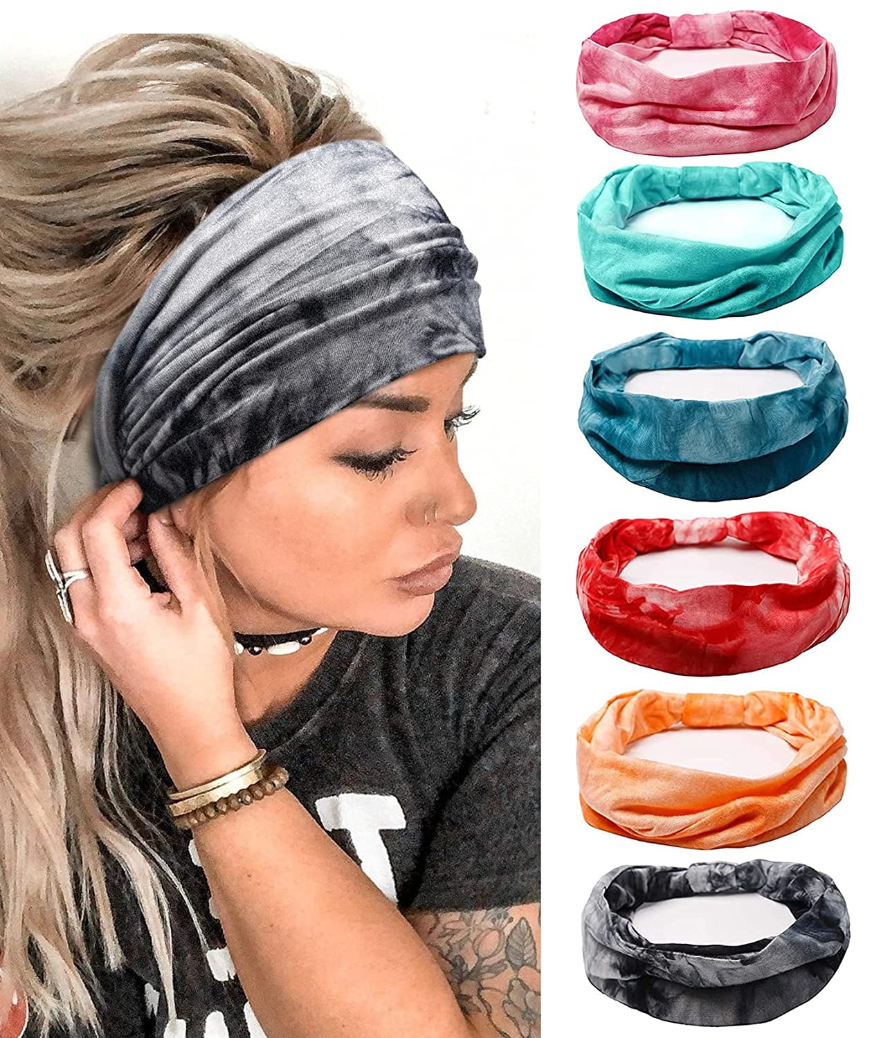 Vorkoi 6PCS Wide Boho Headbands for Women, Non-Slip Cotton Fabric ...
