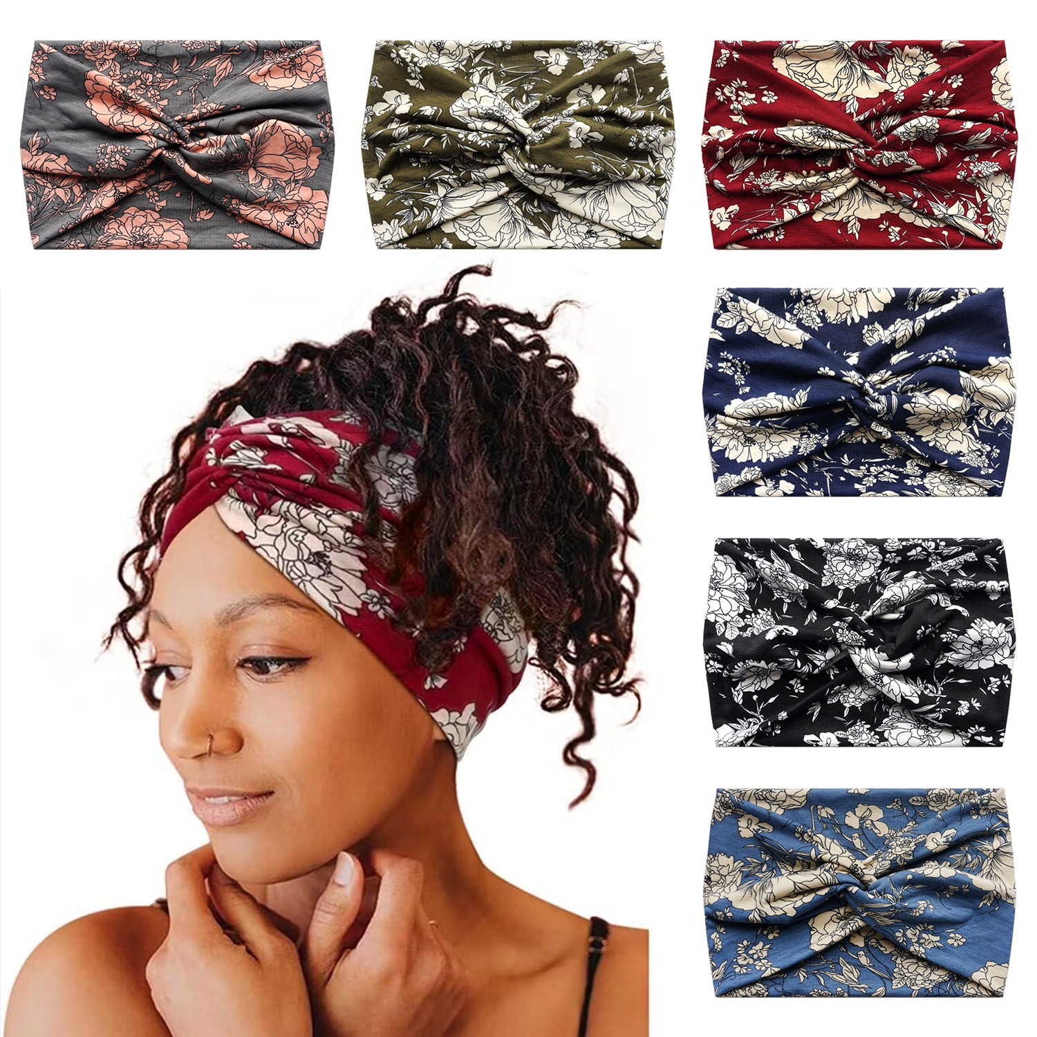 Dalrosia 6PCS Wide Boho Yoga Headbands, Non-Slip Sweat Bands for Women ...