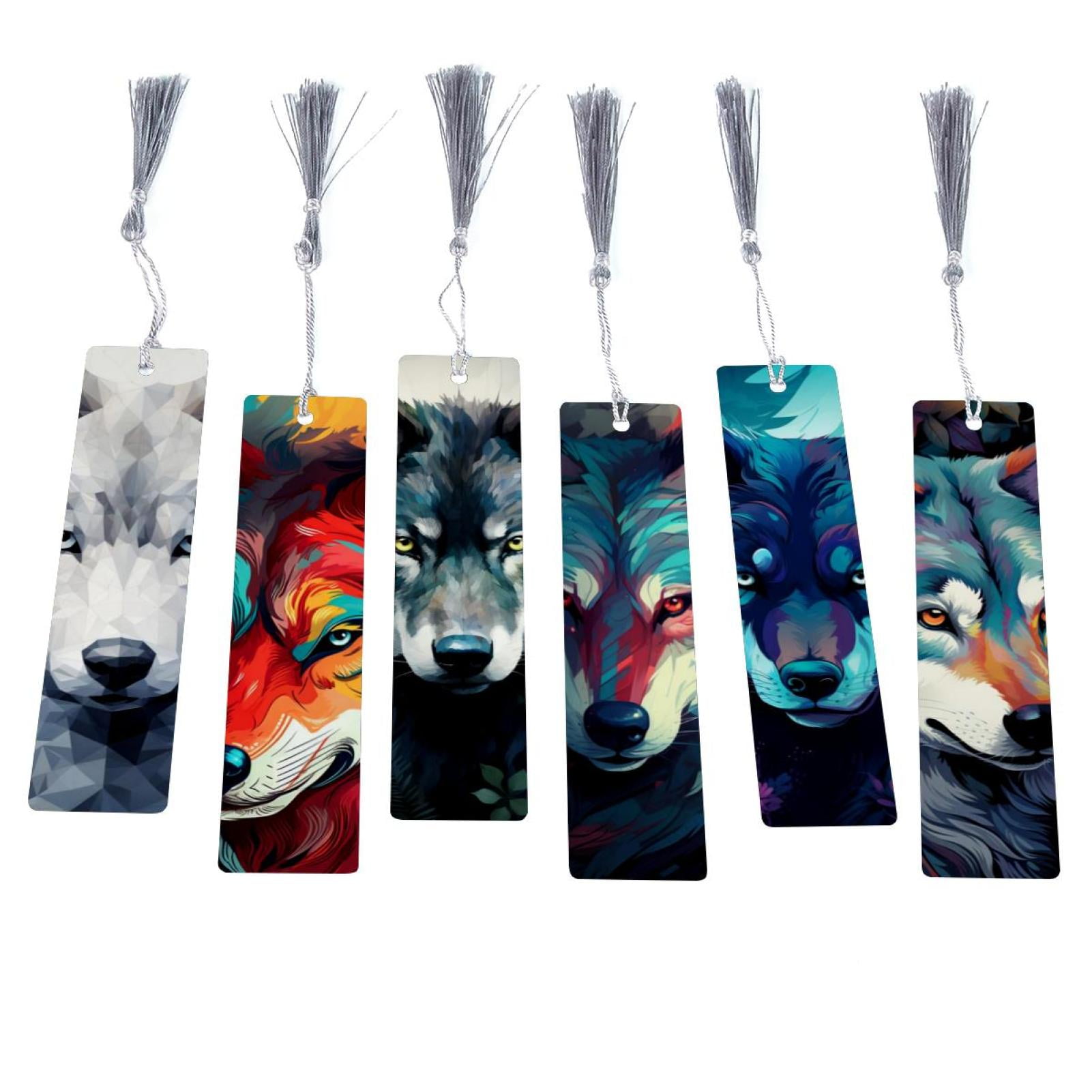 6PCS Wolf Metal Bookmark with Tassels, Bronze Book Mark Retro Bookmark ...