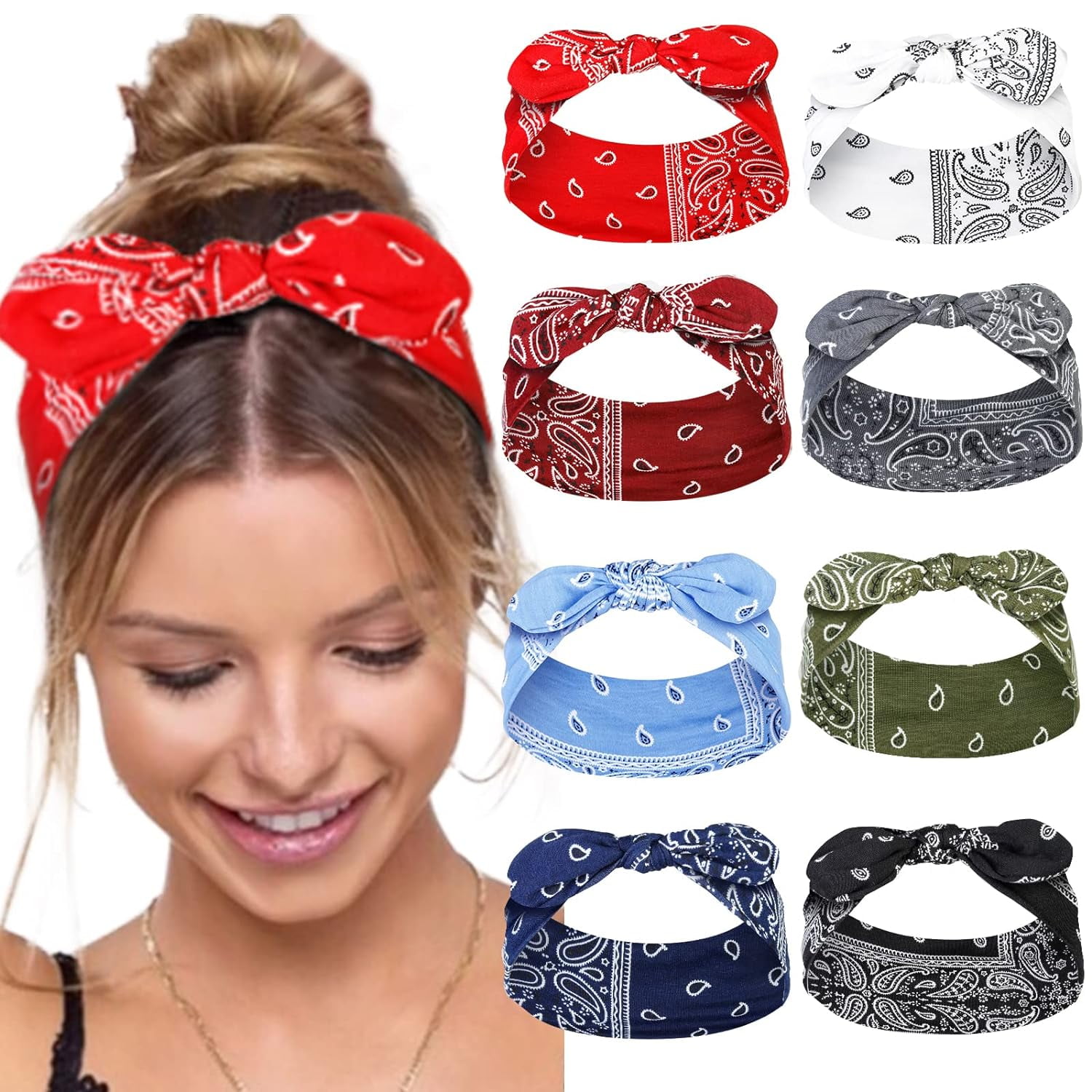 Vorkoi Women Bandana Headbands with Bow Paisley Summer Hair Accessories ...