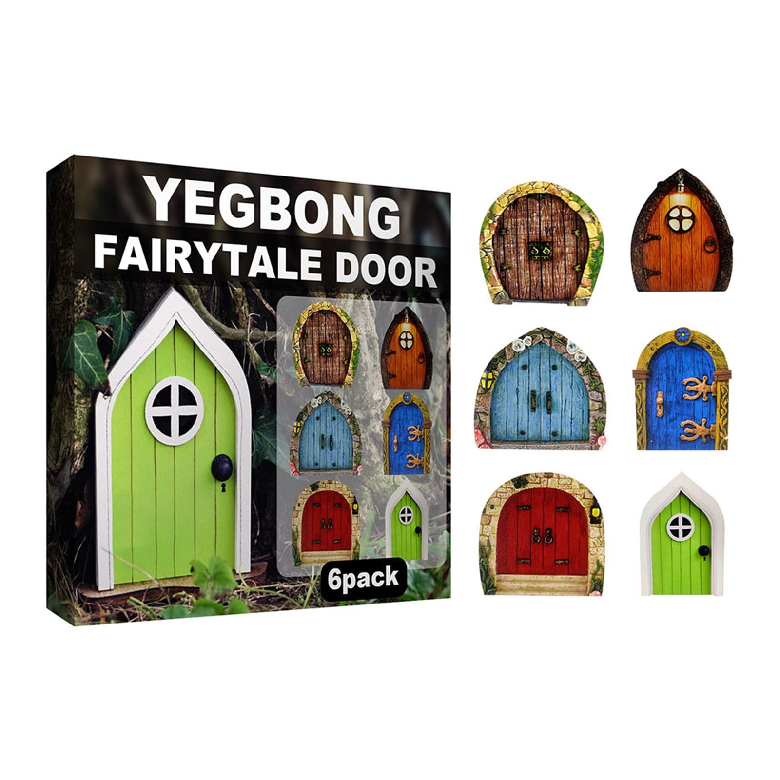 6PCS Wood Miniature Fairy Dwarf Door Gnome Art Courtyard Garden Statues ...