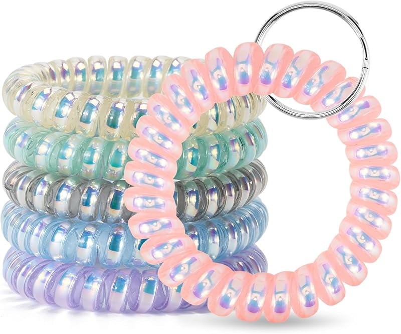 6PCS Wristlet Keychain, Colorful Spiral Coil Hair Tie for Women, Sauna ...