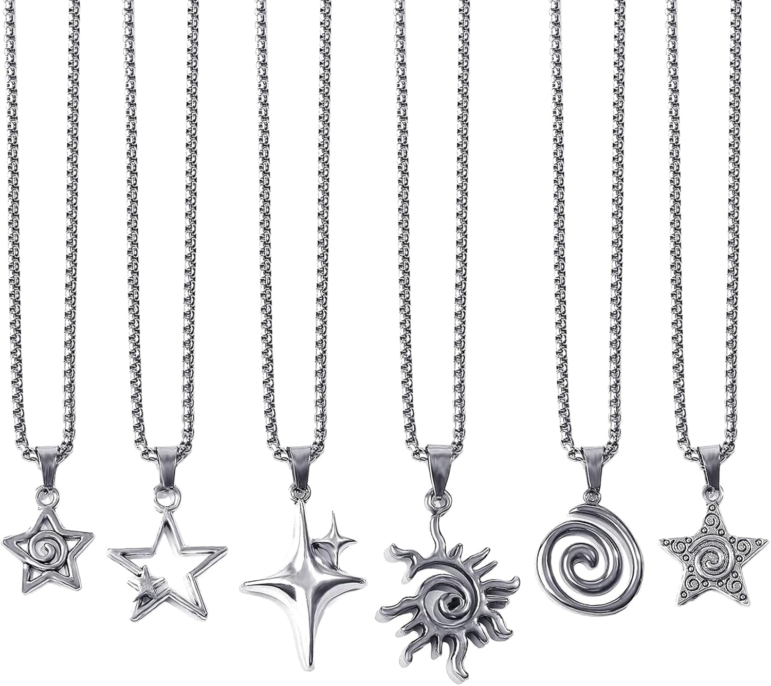 6PCS Y2K Vintage Grunge Gothic Sun Star Necklace Set, Matching Charm ...