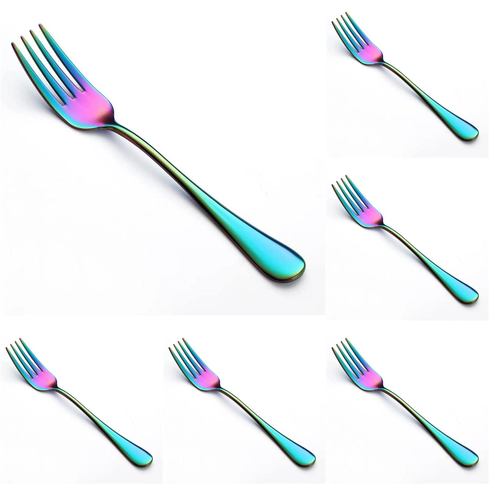 6PCSCreative Rainbow SaladFork Set,7inch Stainless Steel Dessert Forks,Shiny Metal Small Cake ...