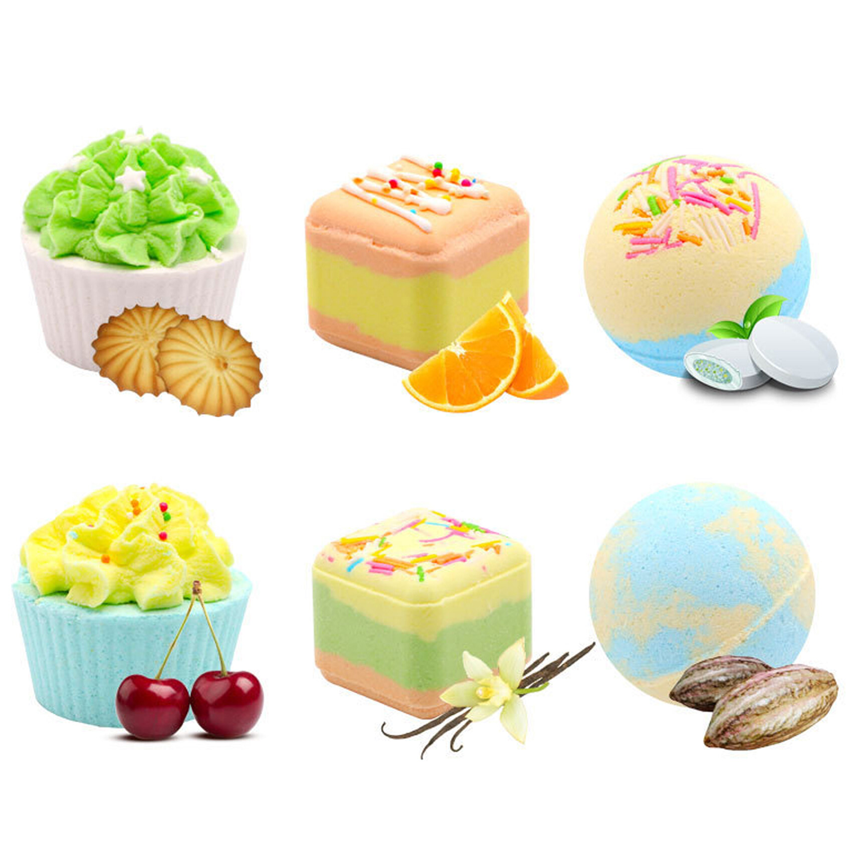 6PCs Bath-Bombs Gift Set Vivid Cupcakes Truffles Sprinkle Balls Spa ...