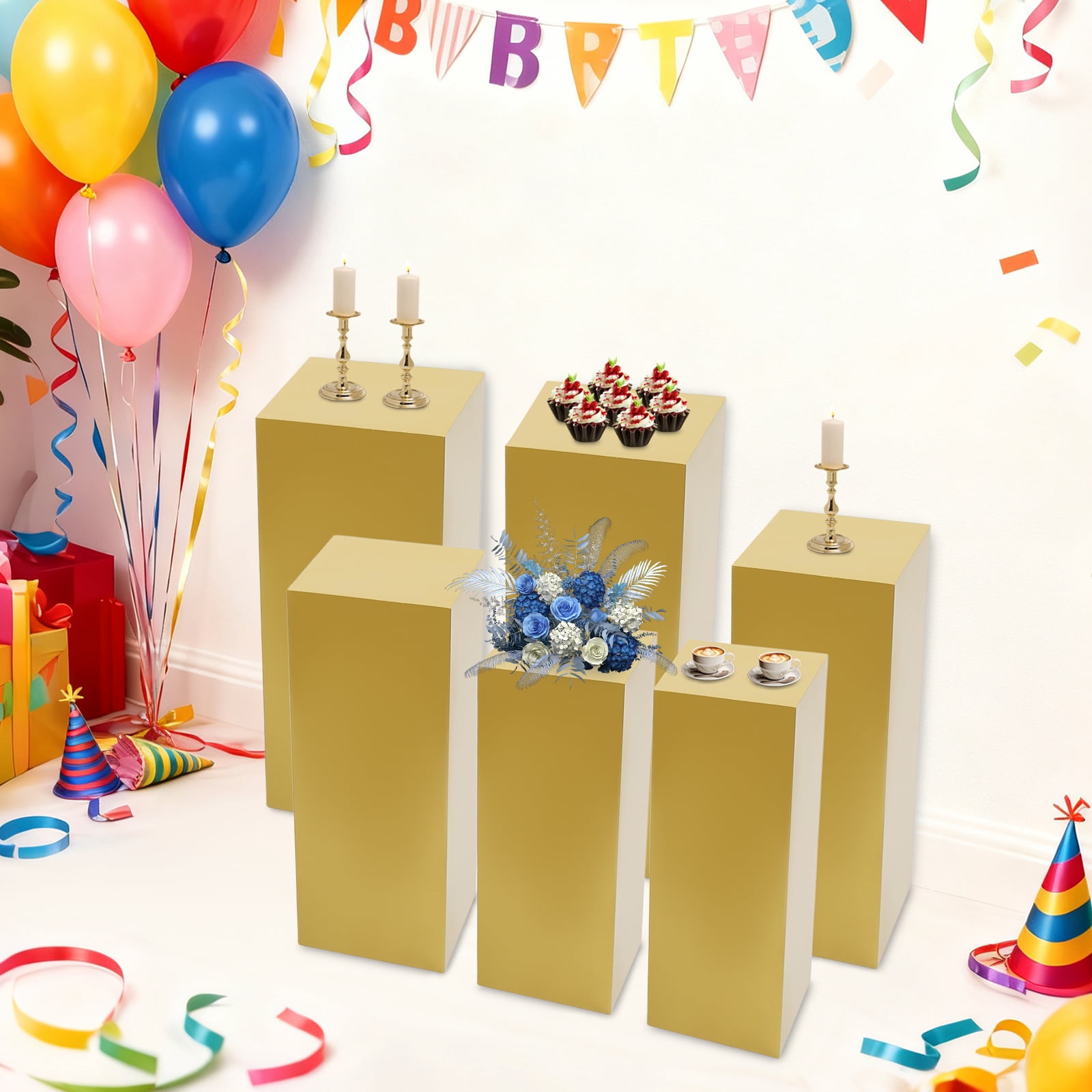 6PCs Gold Metal Pedestal Stand for Party,Square Display Stands Pillars ...