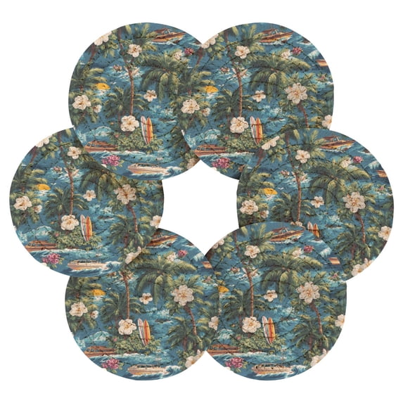 6PCs Round Coasters Set Heat Resistant Washable Kitchen Table ...