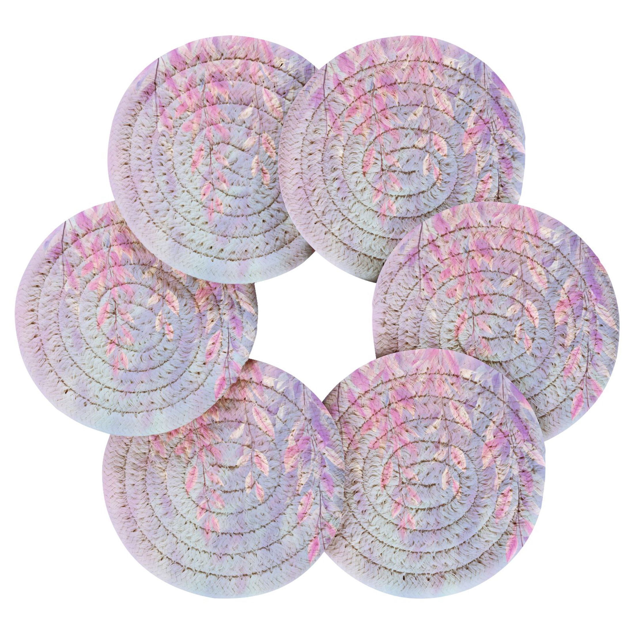 6PCs Round Coasters Set Heat Resistant Washable Kitchen Table ...