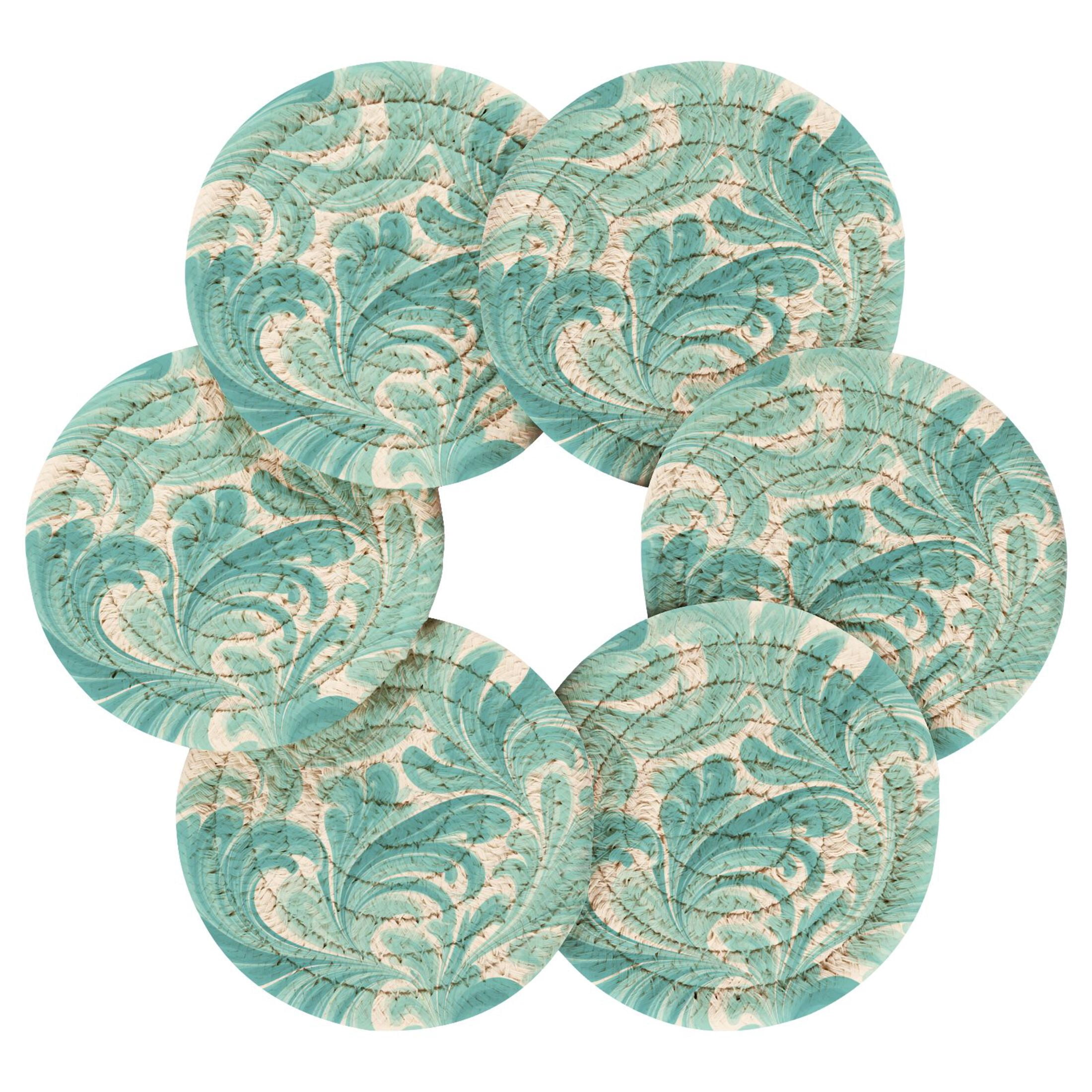 6PCs Round Coasters Set Heat Resistant Washable Kitchen Table ...