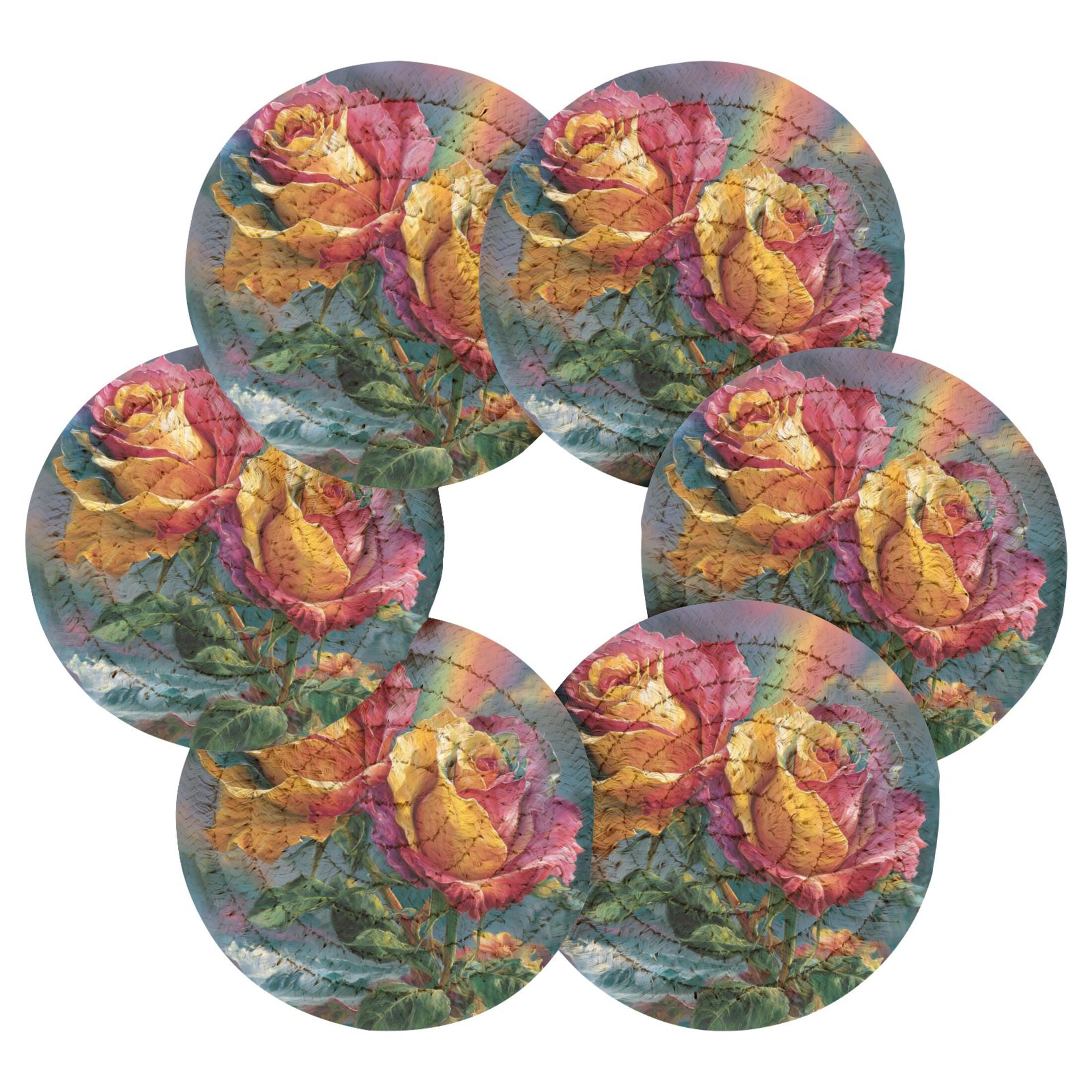 6PCs Round Coasters Set Heat Resistant Washable Kitchen Table ...