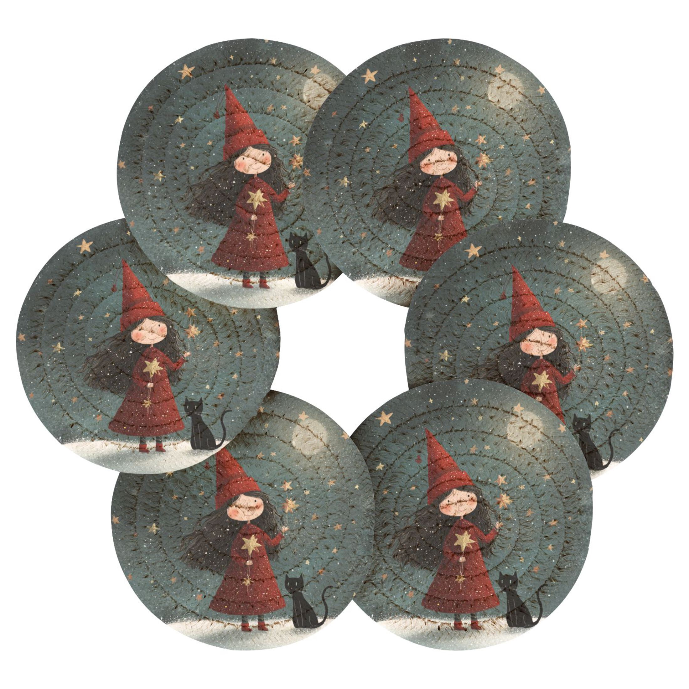6PCs Round Coasters Set Heat Resistant Washable Kitchen Table ...