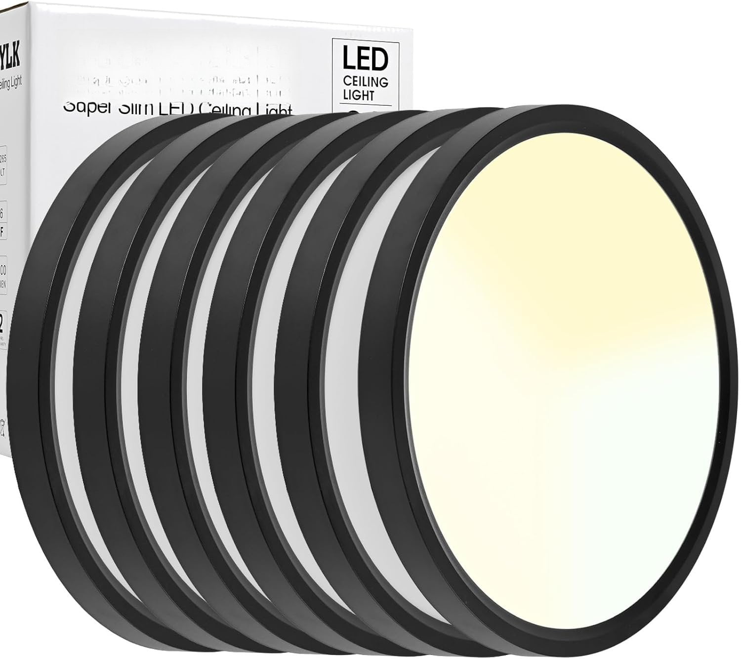 6PK 15.8 inch Flush Mount Ceiling Light Fixture,36W Slim Black Ceiling ...