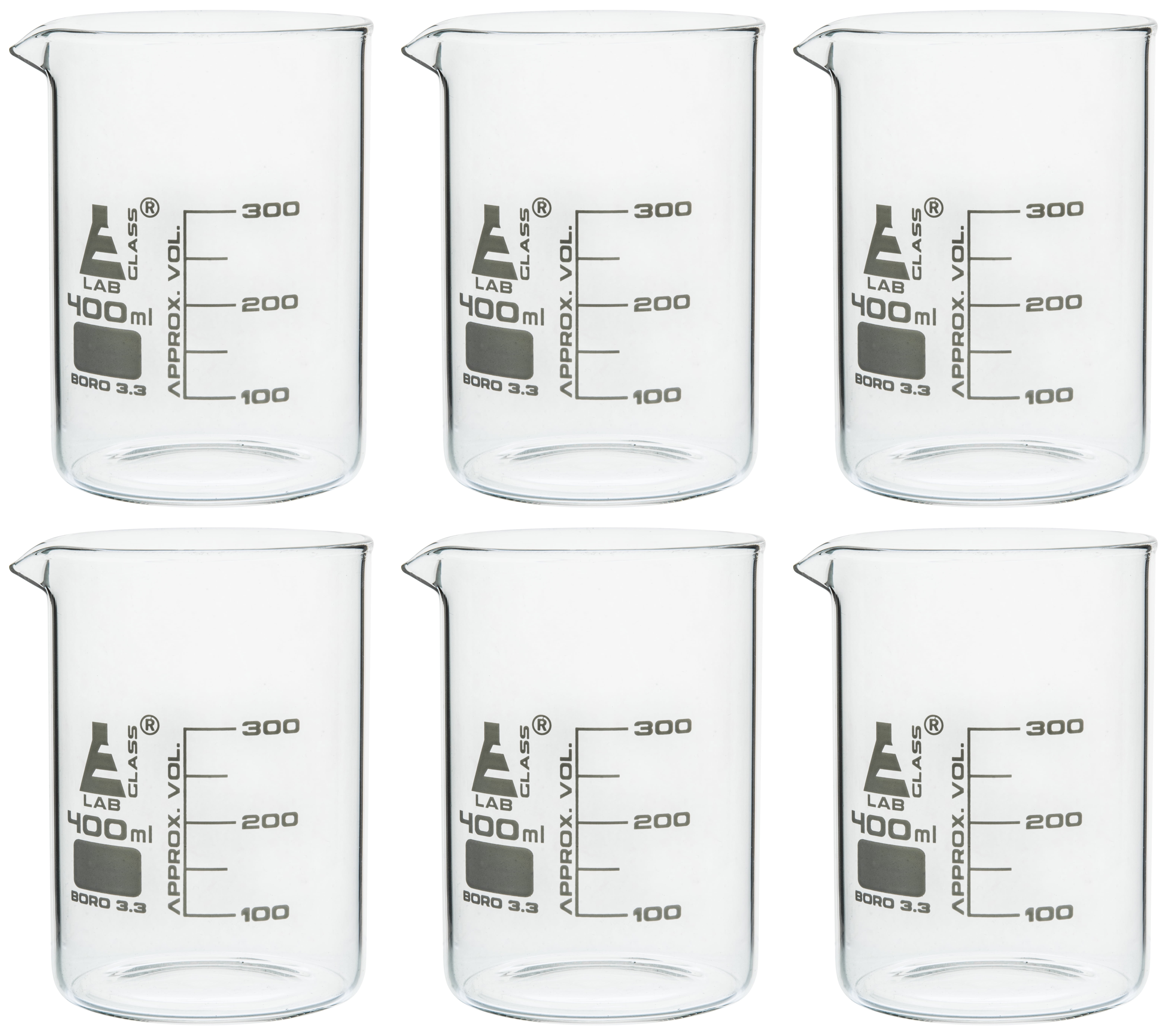 6PK Beakers, 400ml - Griffin Style, Low Form with Spout - White, 50ml ...