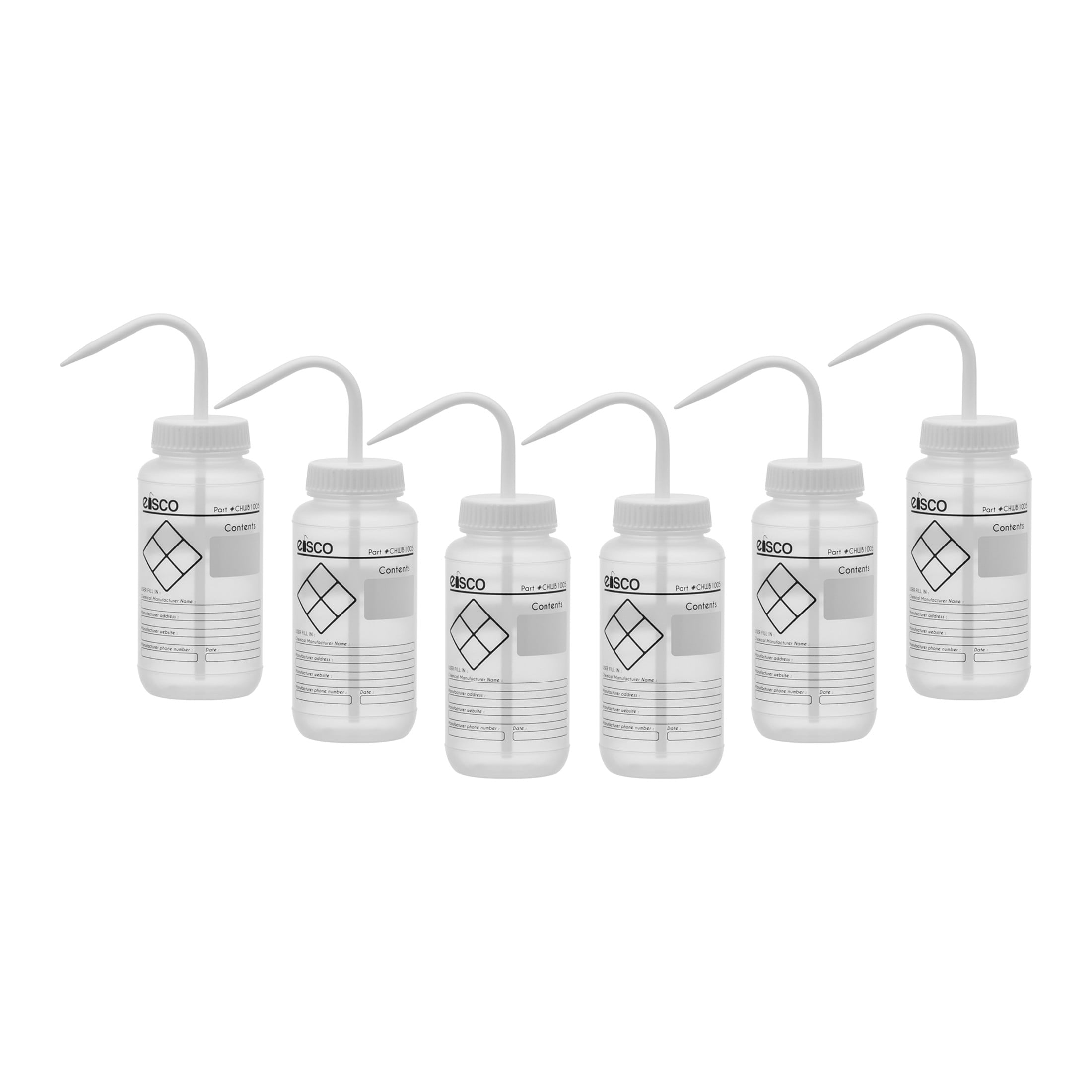 6PK Chemical Wash Bottle, Blank Labels, 500ml - Wide Mouth, Self ...