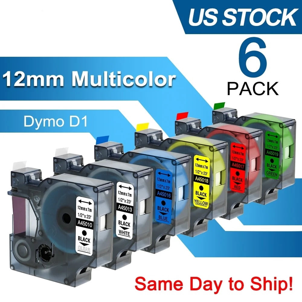 6PK Compatible for DYMO D1 45013 S0720530 45010 45016 45017 45018 45019 ...