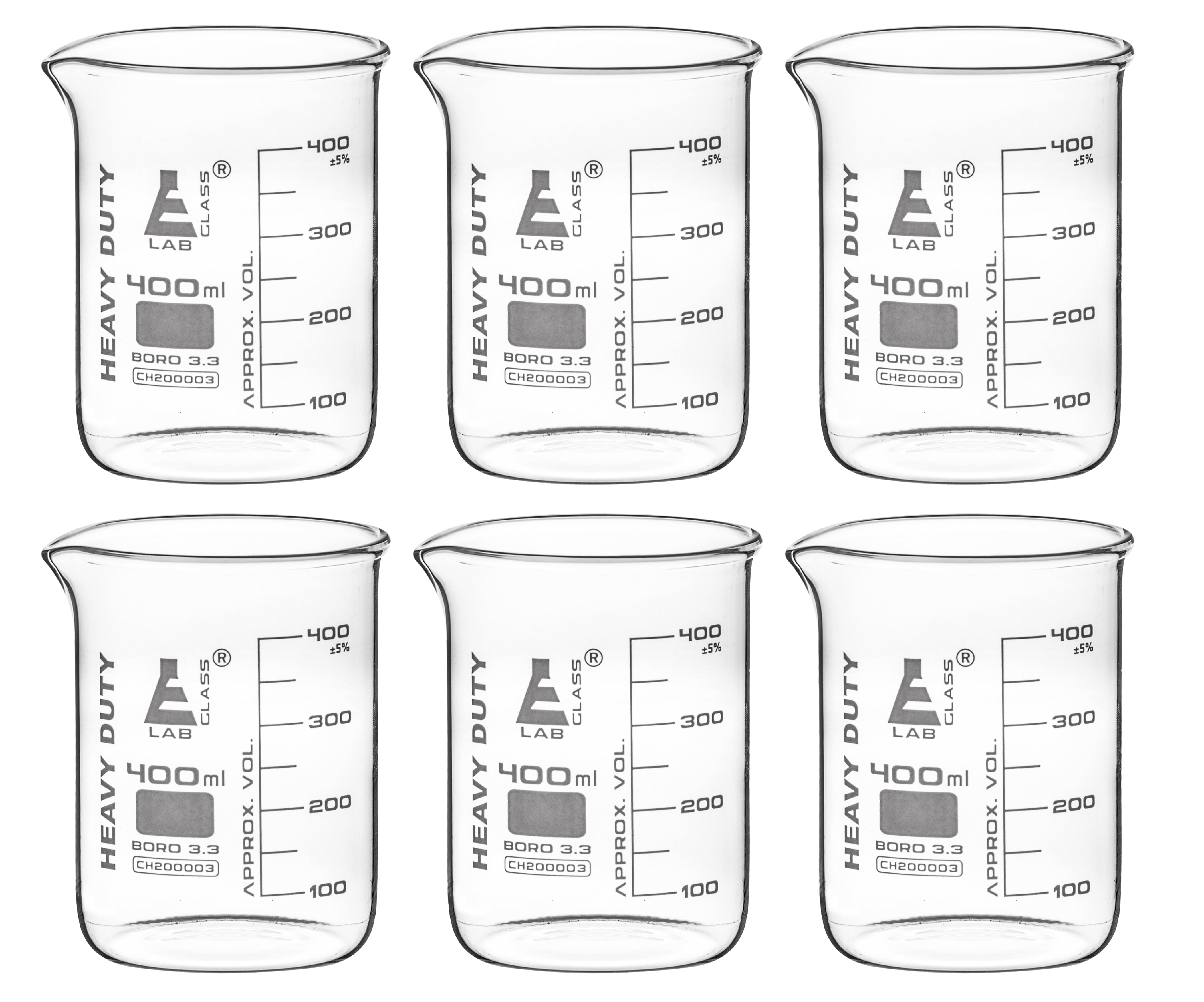 6PK Heavy Duty Beakers, 400ml - 5mm Thick, Uniform Walls - Superior ...