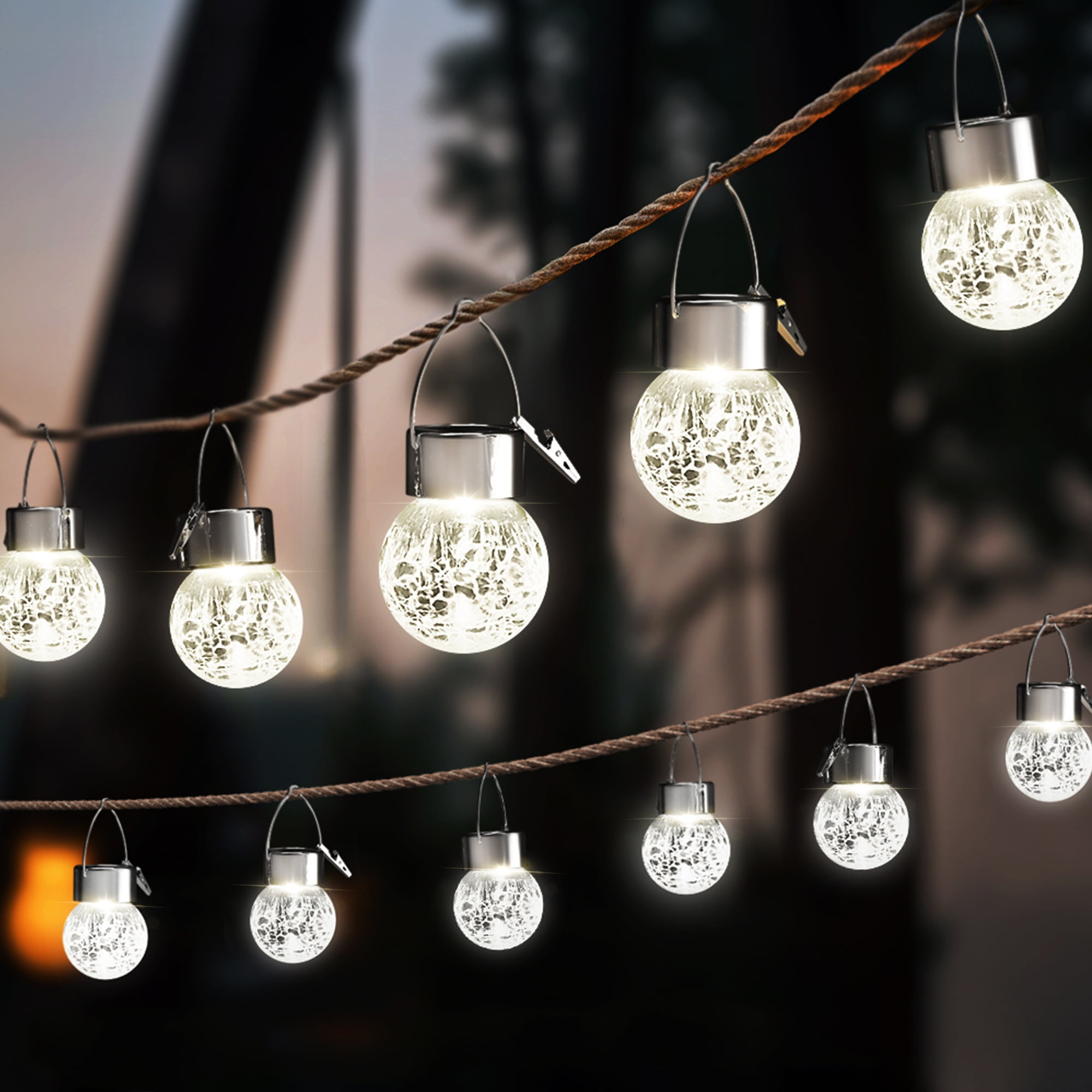 6PK Outdoor Hanging Solar Lights Solar Powered Crackle Glass Ball ...