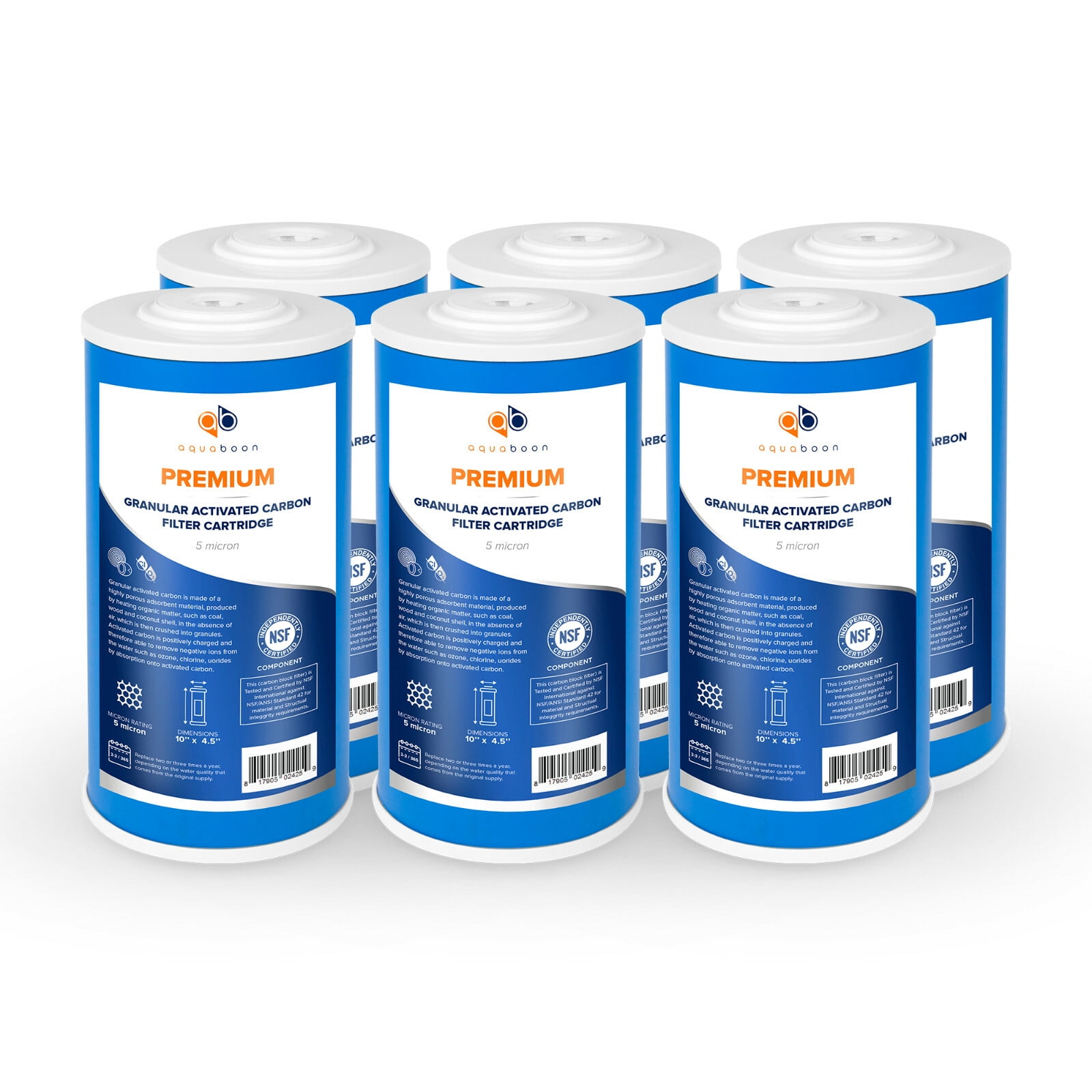 6PK Premium Aquaboon 5mic Big Blue GAC Carbon Water Filter Cartridge ...