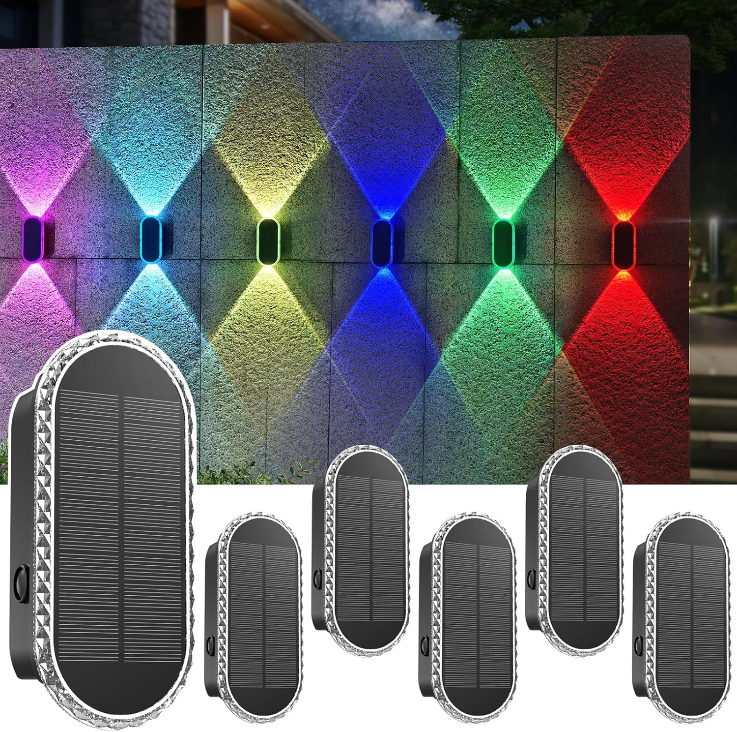 6PK Solar Fence Lights Outdoor - Solar Outdoor Lights Warm White & RGB ...