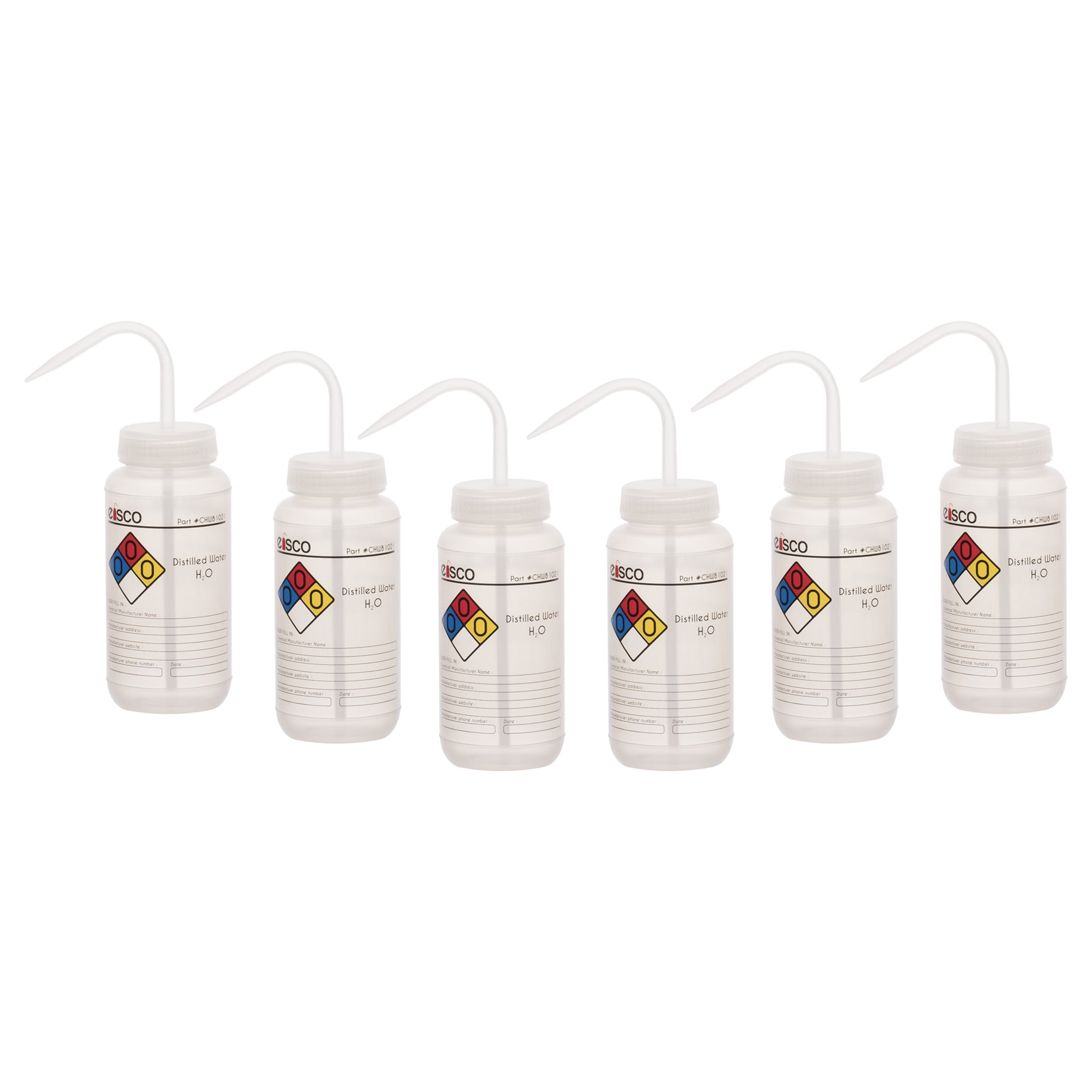 6PK Wash Bottle for Distilled Water, 500ml - Labeled with Color Coded ...