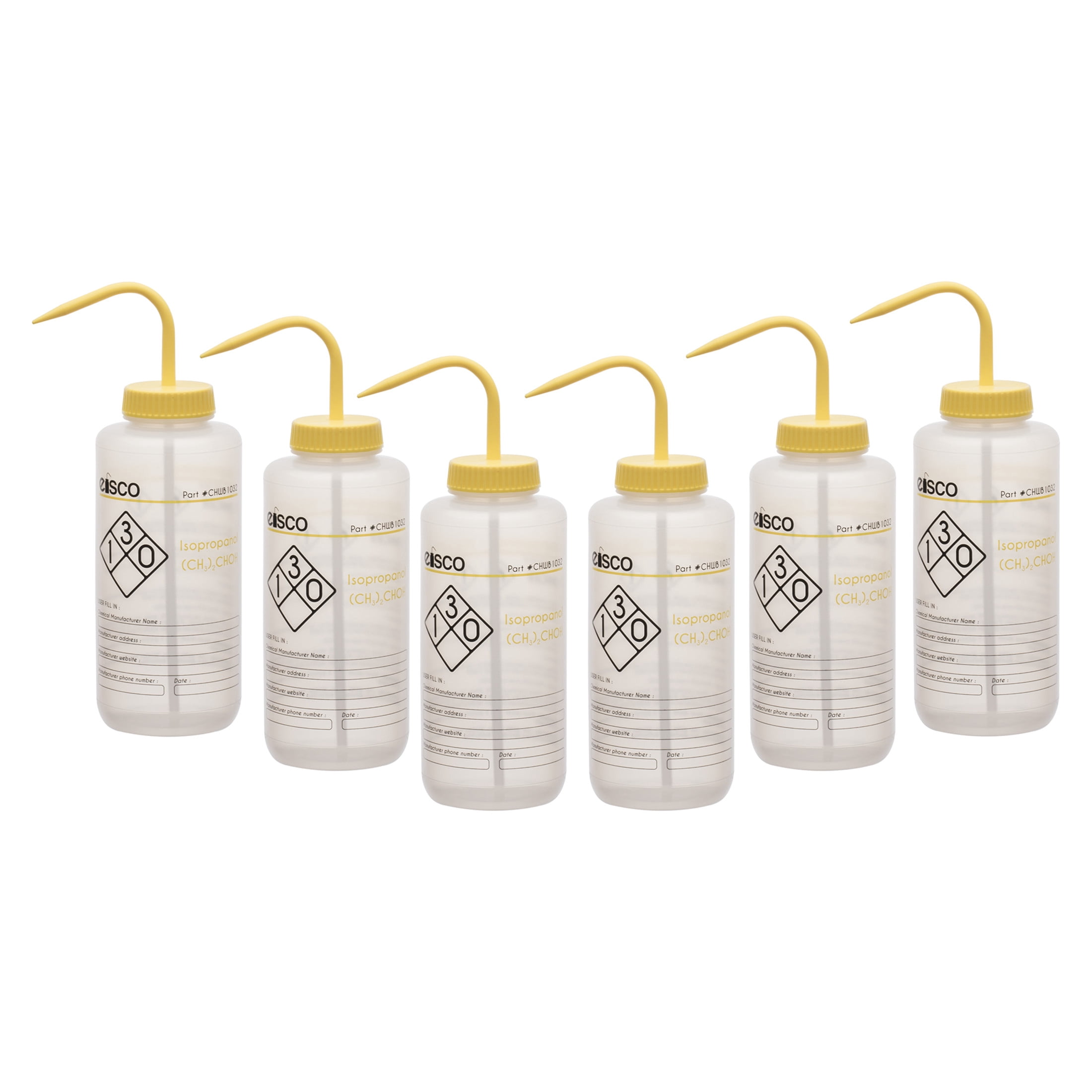 6PK Wash Bottle for Isopropanol, 1000ml - Labeled with Color Coded ...