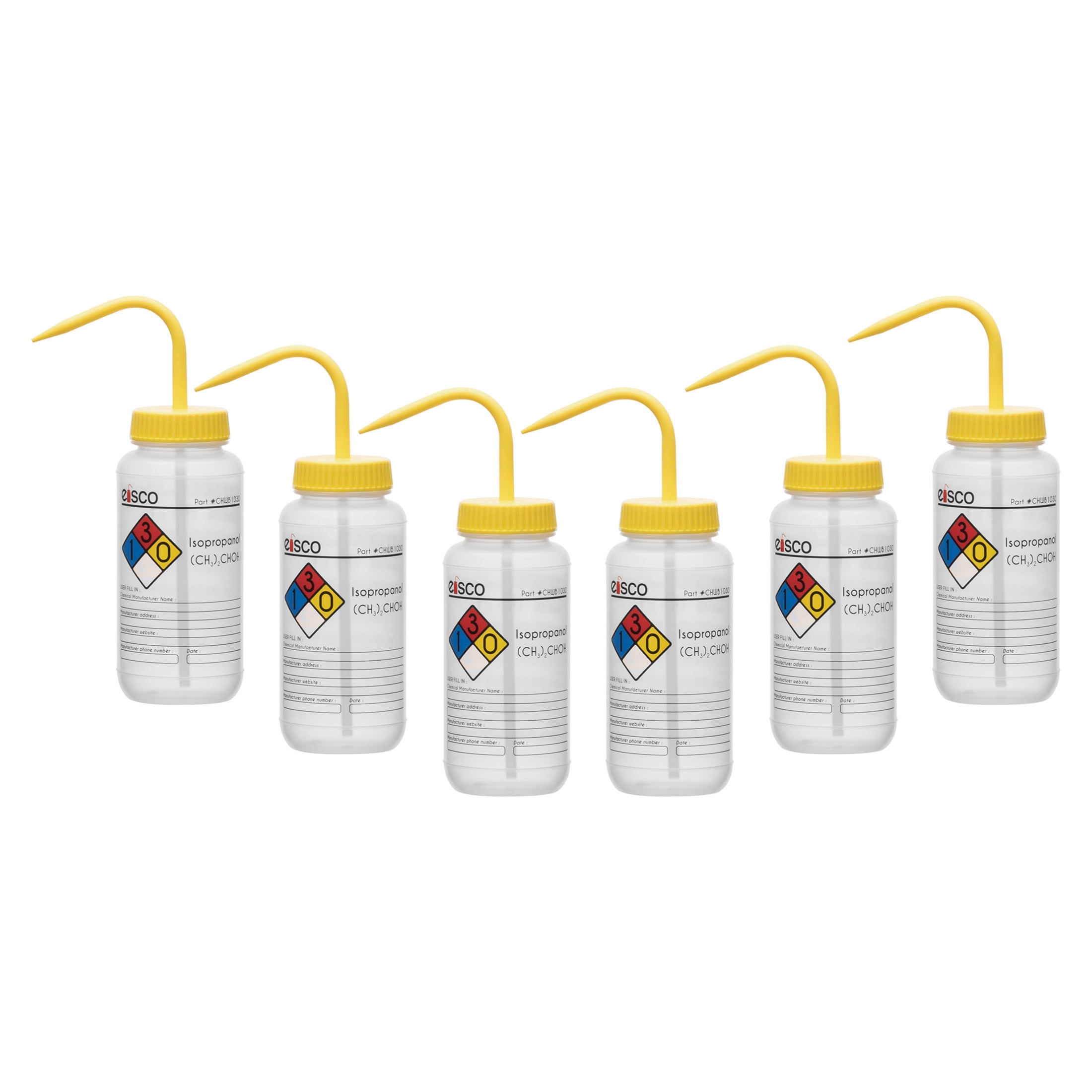 6PK Wash Bottle for Isopropanol, 500ml - Labeled with Color Coded ...
