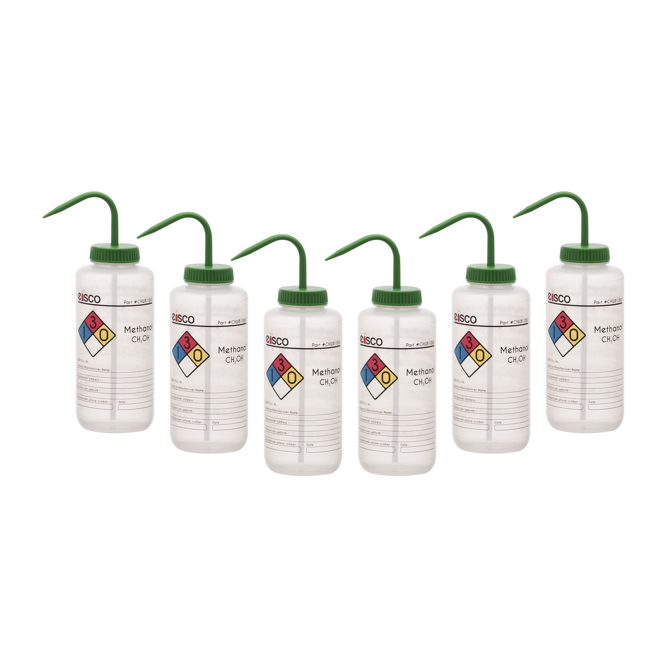 6PK Wash Bottle for Methanol, 1000ml - Labeled with Color Coded ...