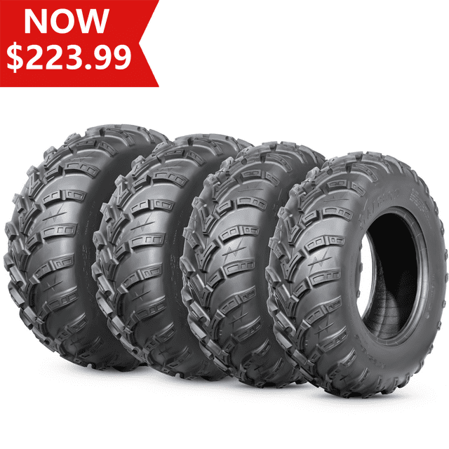 6PR ATV/UTV Tires 25x8-12 Front & 25x10-12 Rear All Terrain 15mm Tread ...