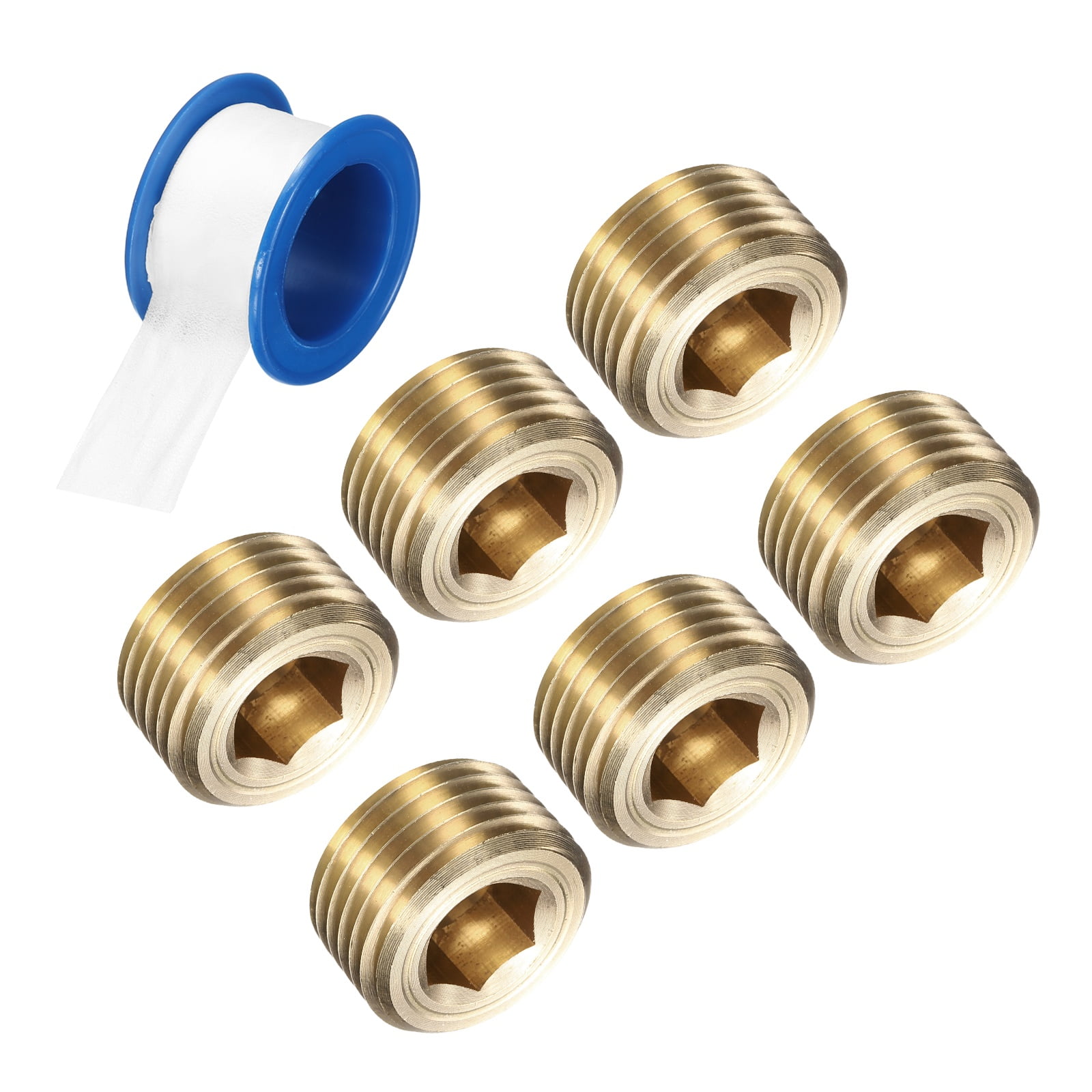 6Pack 1/2 NPT Brass Pipe Plug Fitting, Male Thread Internal Hex Socket Pipe Cap, Countersunk ...