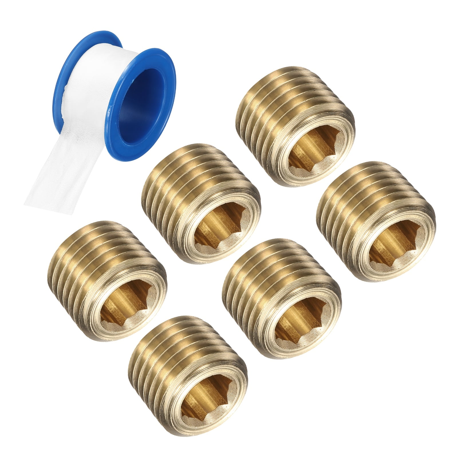 6Pack 1/4 NPT Brass Pipe Plug Fitting, Male Thread Internal Hex Socket Pipe Cap, Countersunk ...