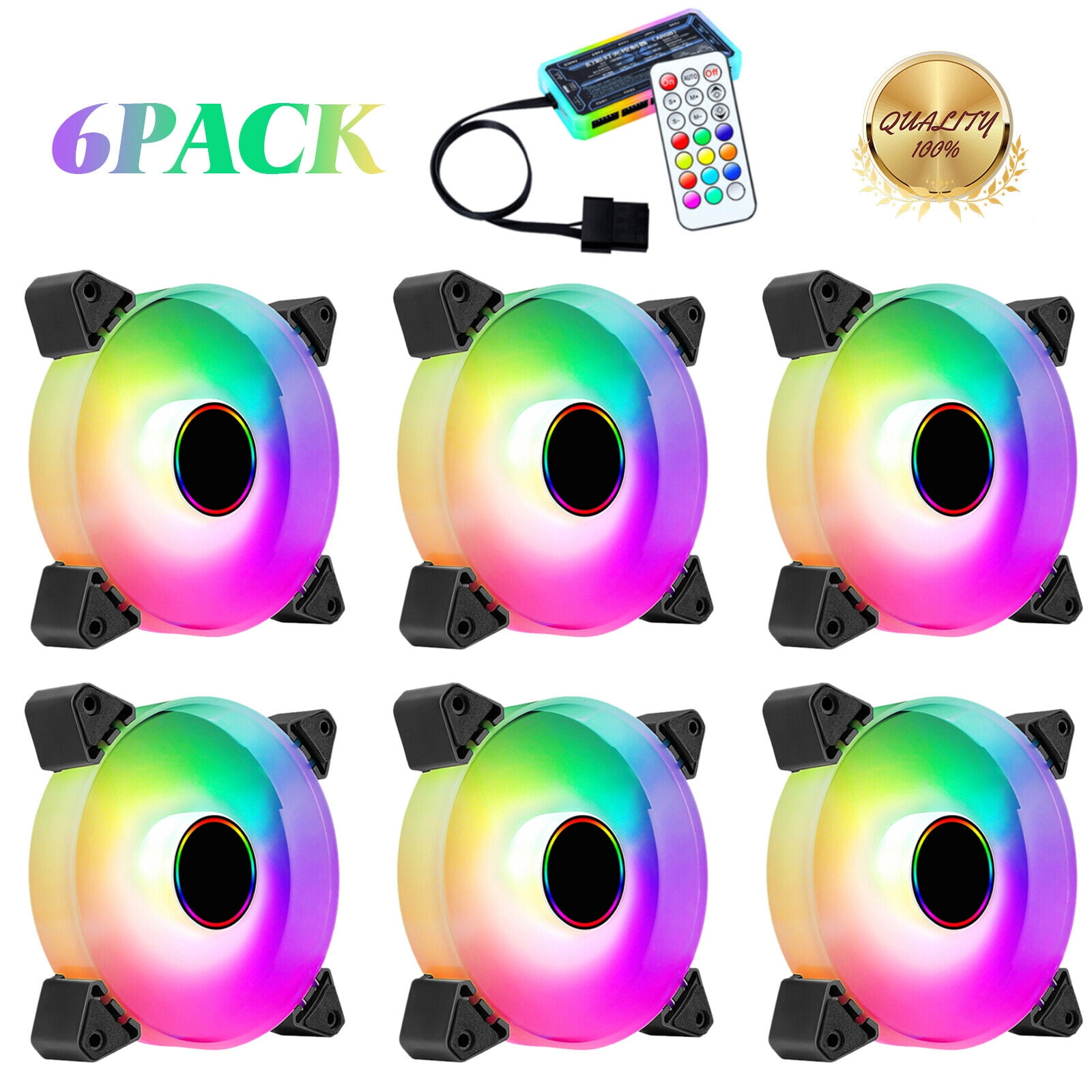 6Pack 120mm RGB LED Quiet PC Air Cooling Fans Computer Case Game ...