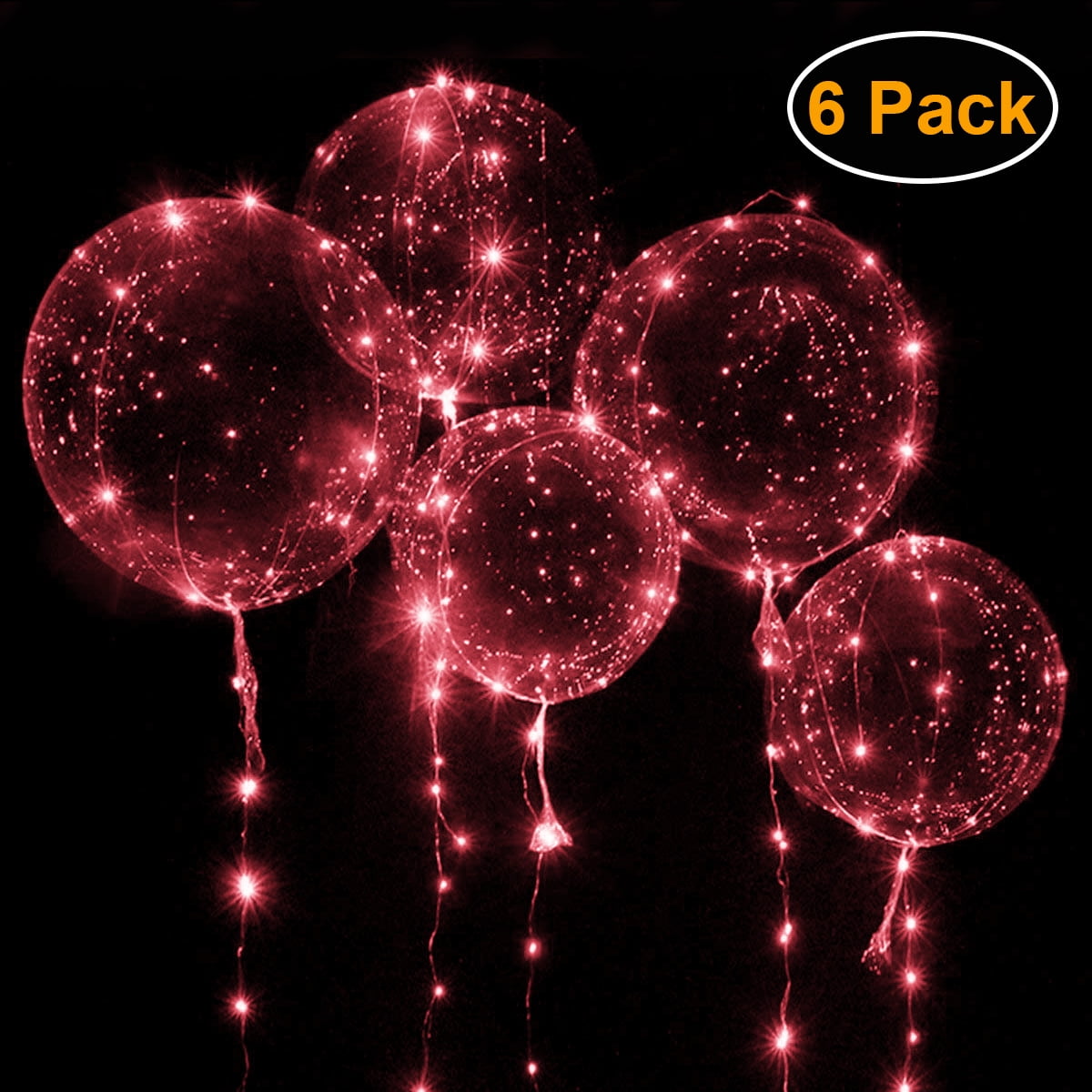 6Pack 20in Clear LED Light up Bobo Balloons with Sticks Red for ...