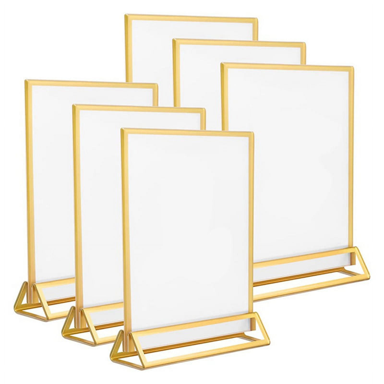6Pack 5X7 Inch Clear Acrylic Sign Holder with Gold Borders and Vertical ...